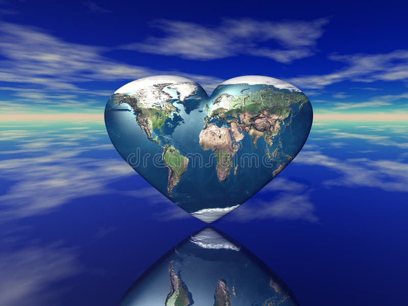 3D Render of the Heart Shaped Planet Earth Stock Illustration ...