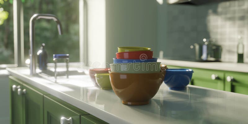 3d Render of Kitchen in Morning for Indoor Interior Design Concept ...