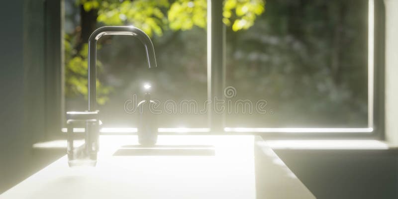 3d Render of Kitchen in Morning for Indoor Interior Design Concept ...