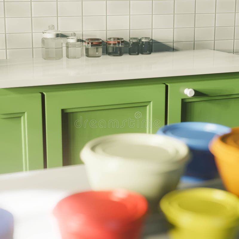 3d Render of Kitchen in Morning for Indoor Interior Design Concept ...