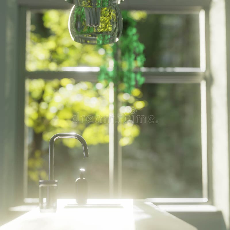 3d Render of Kitchen in Morning for Indoor Interior Design Concept ...