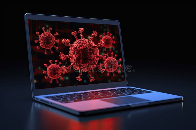 3d Render of Laptop with Covid 19 Virus on Screen, a Laptop Screen ...