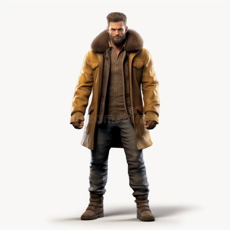3d Render of Logan in Fur Coat - Marvel Comics Style Stock Illustration ...