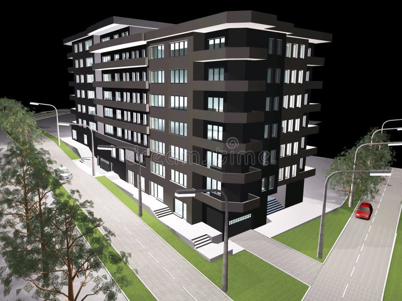3d Render of Modern Building Stock Illustration - Illustration of night ...