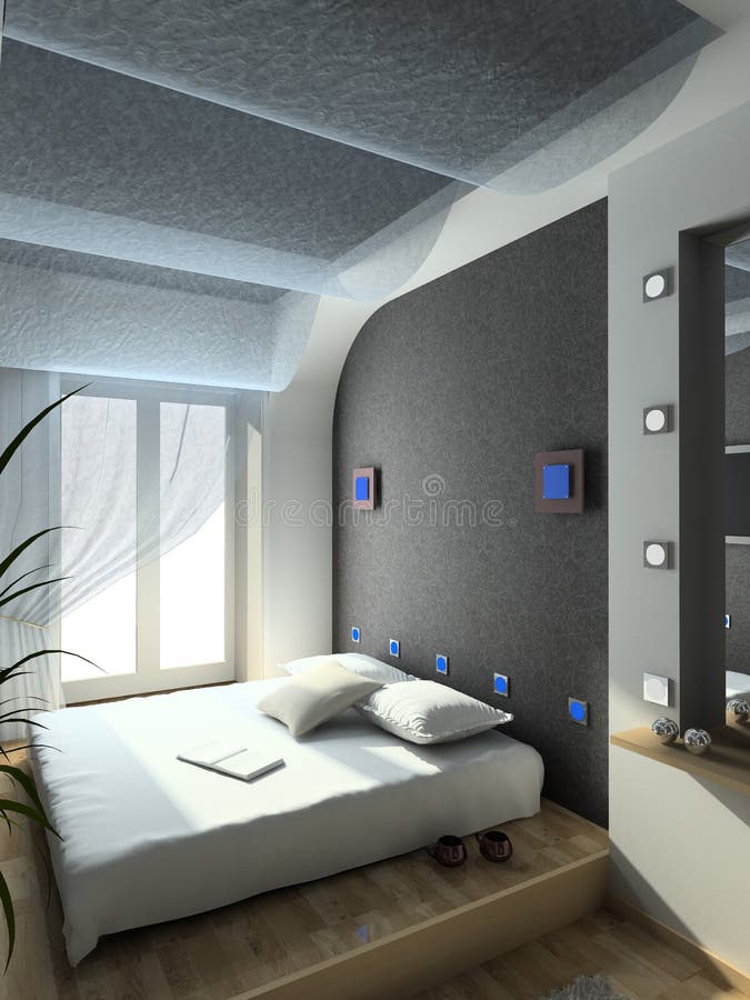 3D Render Modern Interior of Bedroom Stock Illustration - Illustration ...