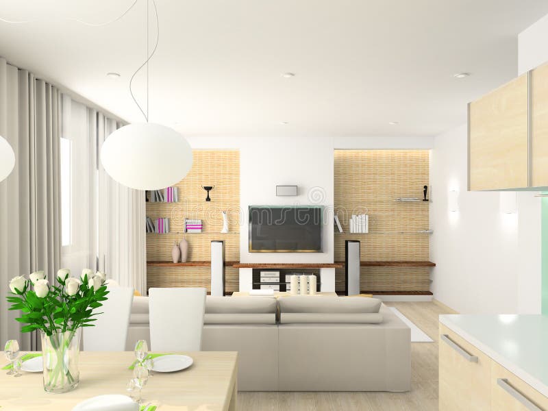 3D Render Modern Interior of Living-room Stock Image - Image of design ...