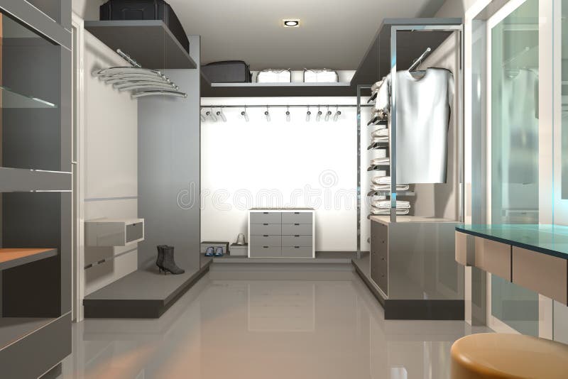 3D Render Modern Interior with Walk-in-closet Stock Illustration ...