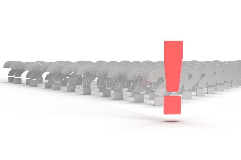 3d Render of a Row of Question Marks with a Red Exclamation Mark on a ...