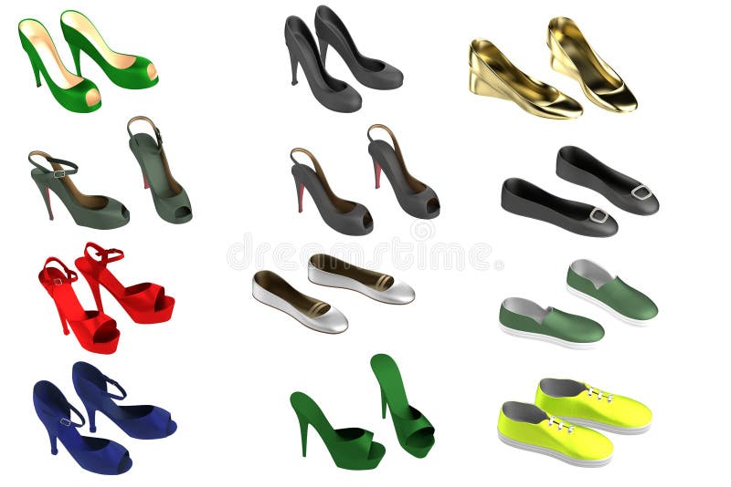 3d render of shoes set stock illustration. Illustration of boot - 38232152