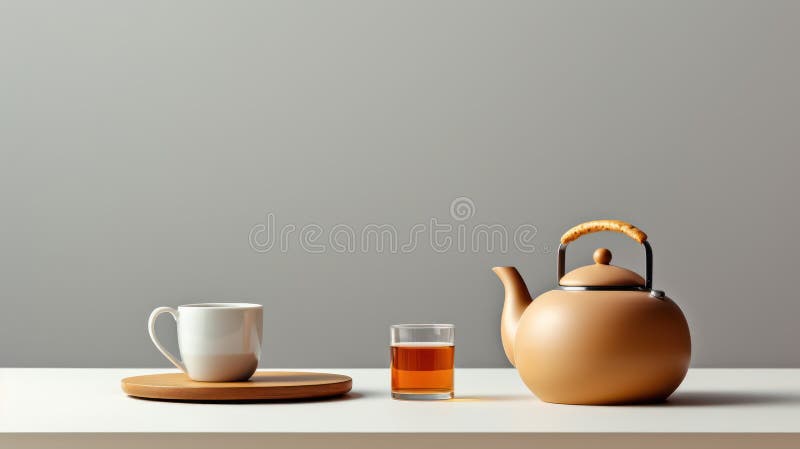 3d Render of Teapot and Cup of Tea on White Table. Generative AI Stock ...