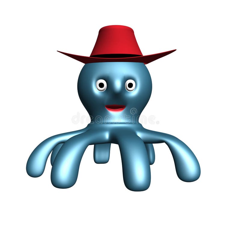 3d Render of a Toy Octopus with a Red Cowboy Hat Stock Illustration ...