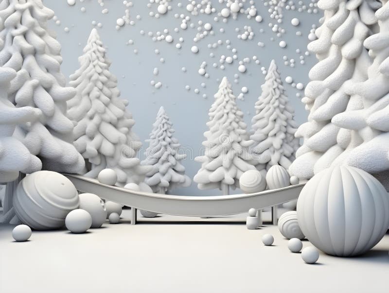 3d Render of a Winter Landscape with Snow Covered Trees and Bench. AI ...
