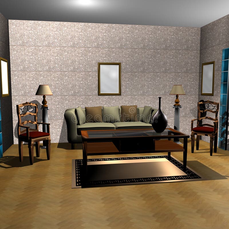 3D rendered living room stock illustration. Illustration of living ...