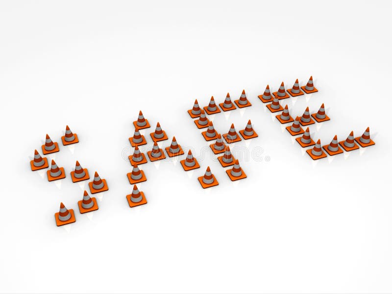 3D Rendered Safety Cones Forming the Word Safe. Stock Illustration ...
