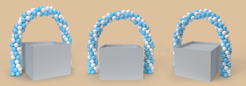 3d Rendering of Arch Balloons Isolated.,White and Blue Balloons in ...