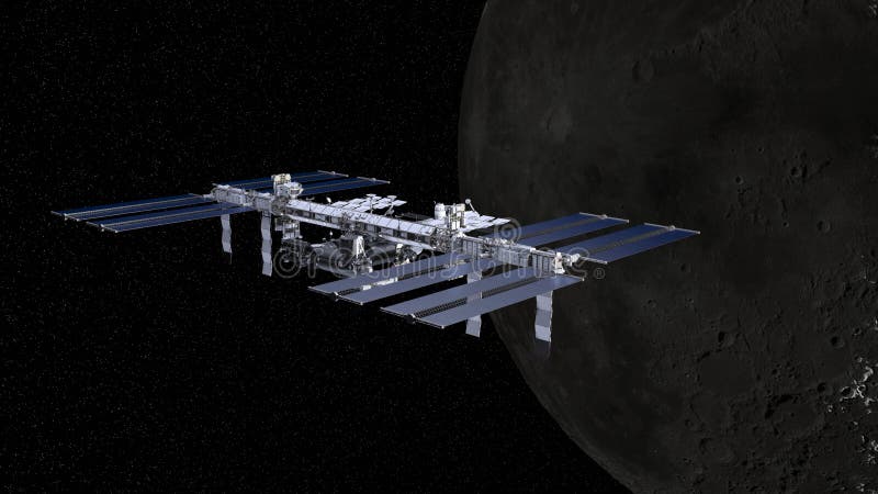 3D Rendering of the Artificial Satellite and the Moon Stock ...