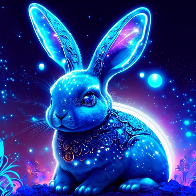 3d Rendering of a Blue Rabbit on a Dark Background with Stars AI ...