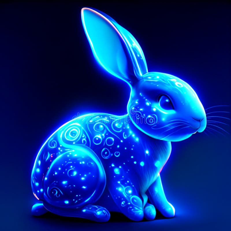 3d Rendering of a Blue Rabbit in Neon Light on a Dark Background ...