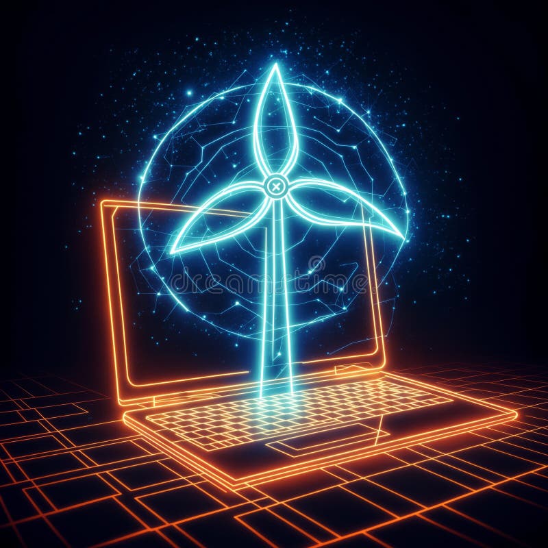 3d Rendering of a Computer with a Wind Turbine on the Screen ...