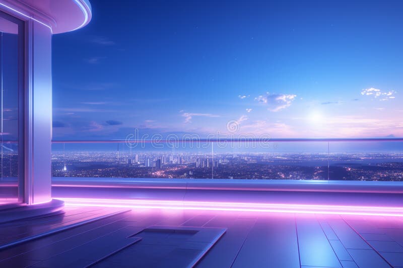 3D Rendering of a Futuristic Balcony with a View of the City Stock ...