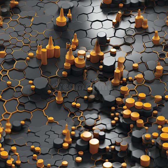 3D Rendering of a Hexagonal Structure with Yellow Elements (tiled ...
