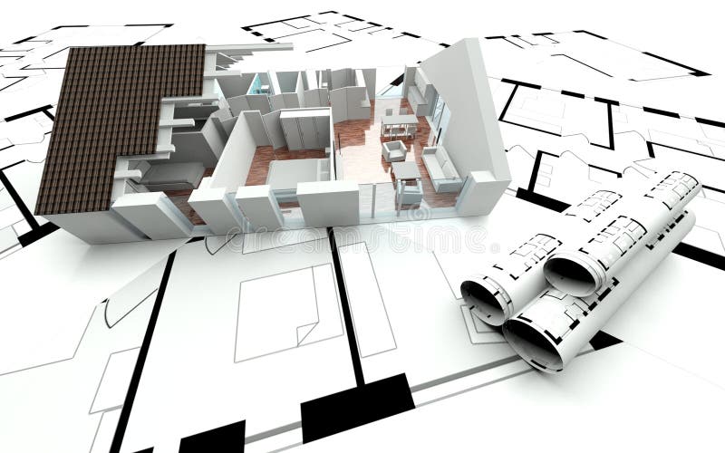 3D rendering house plan stock illustration. Illustration of indoor ...
