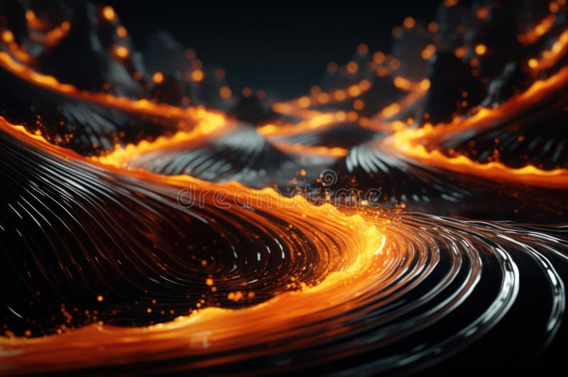 A 3d Rendering of a Lava Flow with Flames, AI Stock Illustration ...