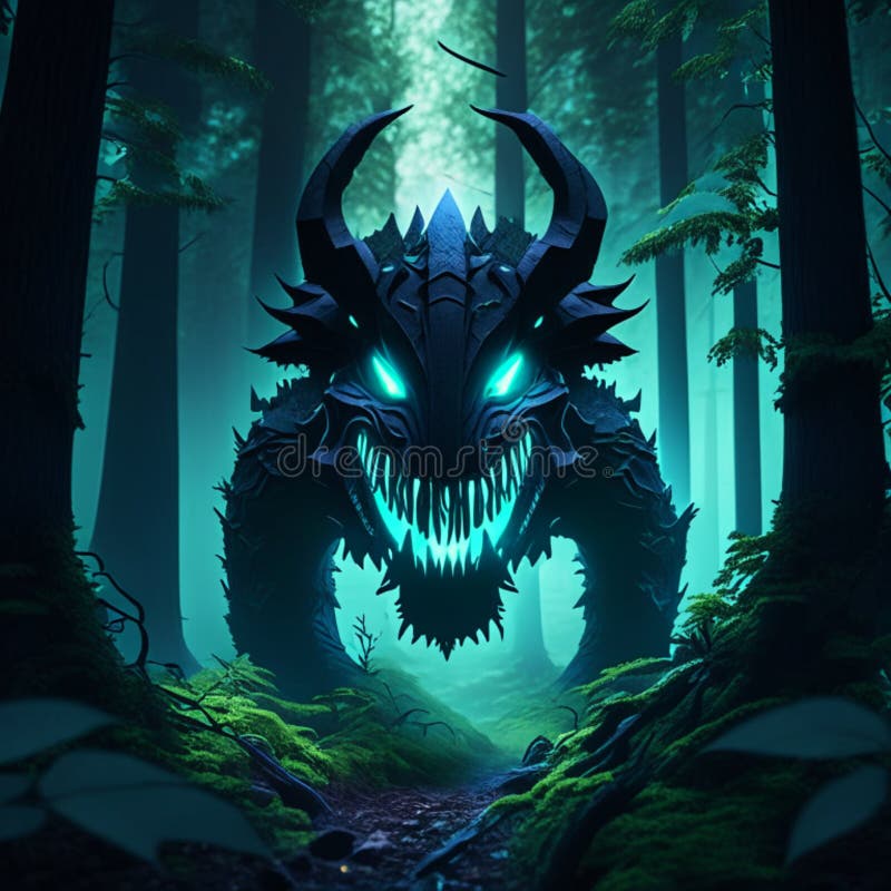3D Rendering of a Monster in the Dark Forest with Neon Lights ...