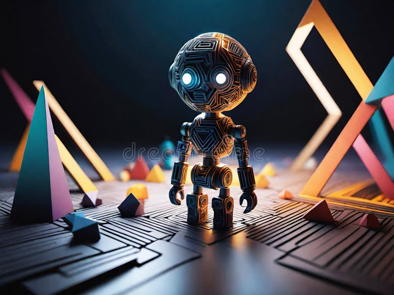3d Rendering Of A Robot Geometric Shapes Stock Illustration