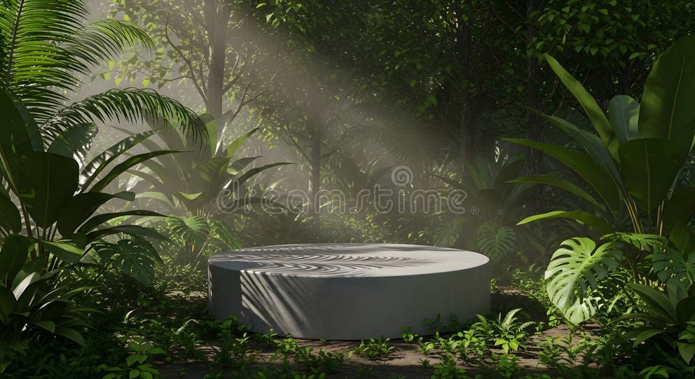 3D Rendering of a Round Concrete Platform in a Lush Jungle Stock ...