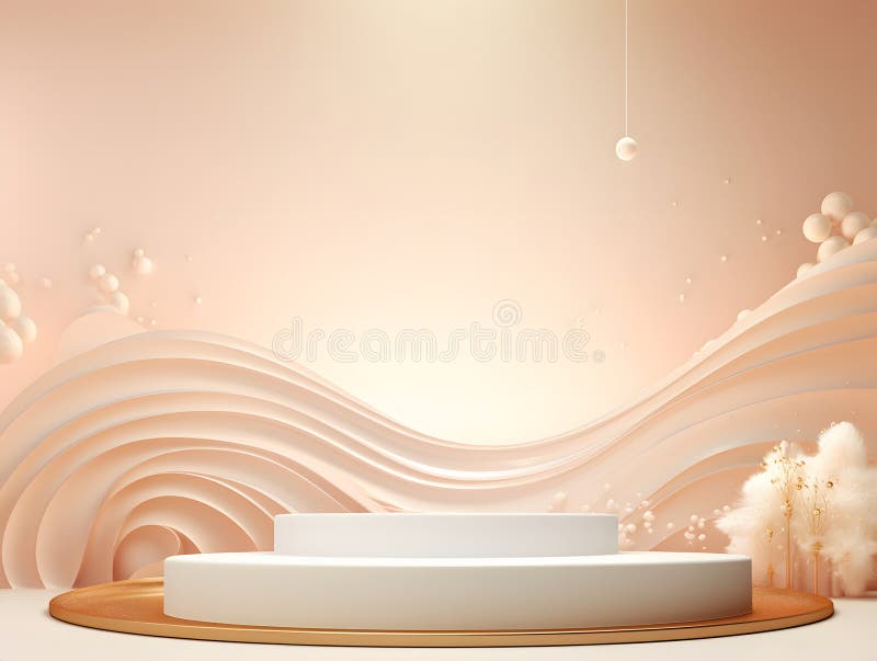 3d Rendering of a Shiny Circle Stage with an Abstract Wave Background ...