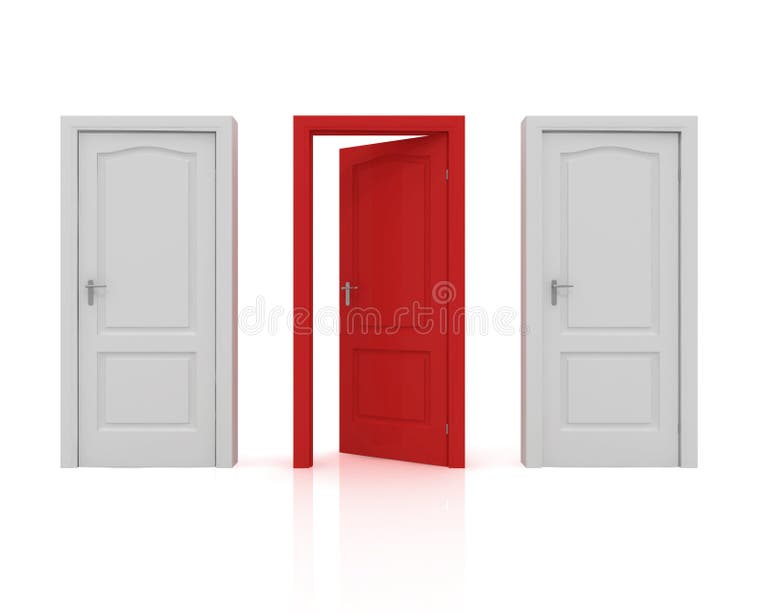 3d Rendering of Three Doors, One Open and Two Clos Stock Illustration ...