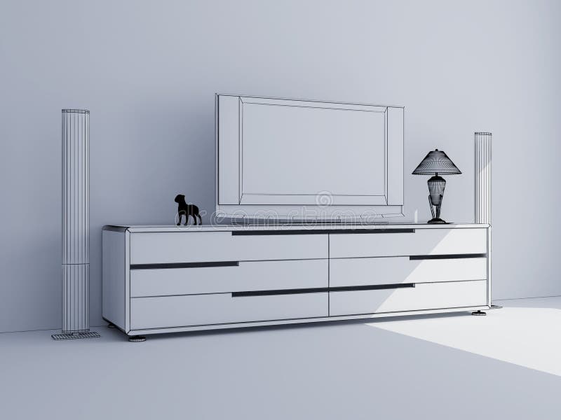 3d Rendering Wire Frame Interior Stock Illustration - Illustration of ...