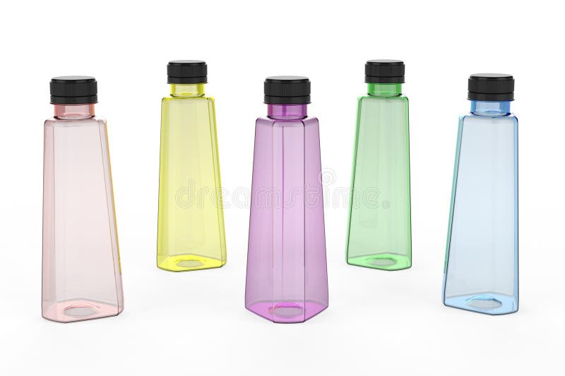 3D Renderings of Triangular Beverage Bottles in Various Colors Stock ...