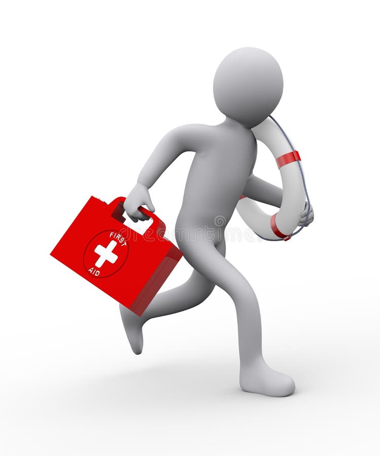 3d Man Running with First Aid Kit Stock Illustration - Illustration of ...