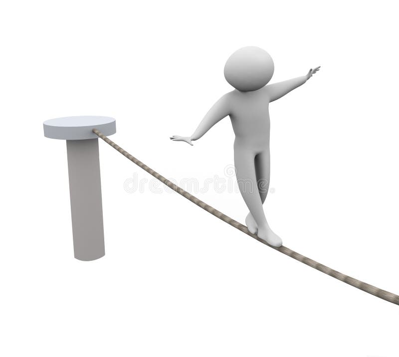 Vector Cartoon Illustration of Tightrope Walker, Man or Businessman ...