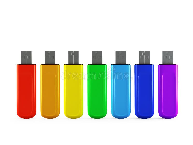 3d Row of Color USB Flash Drives Stock Illustration - Illustration of ...