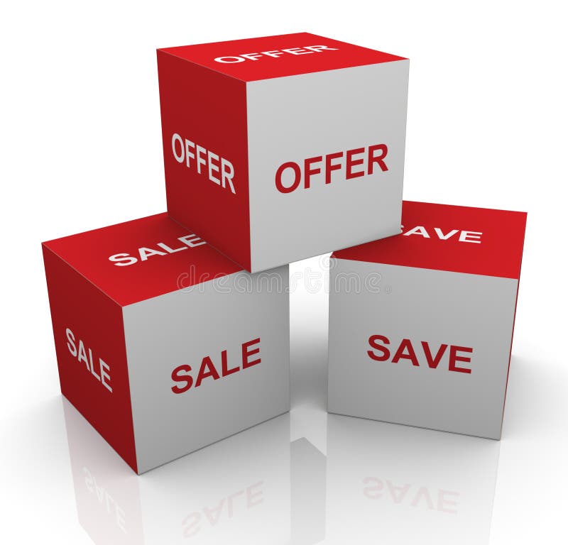 3d Sale, Offer and Save Words Cubes Stock Illustration - Illustration ...