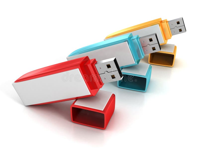 3d Set of Colorful USB Flash Drives Sticks Stock Illustration ...