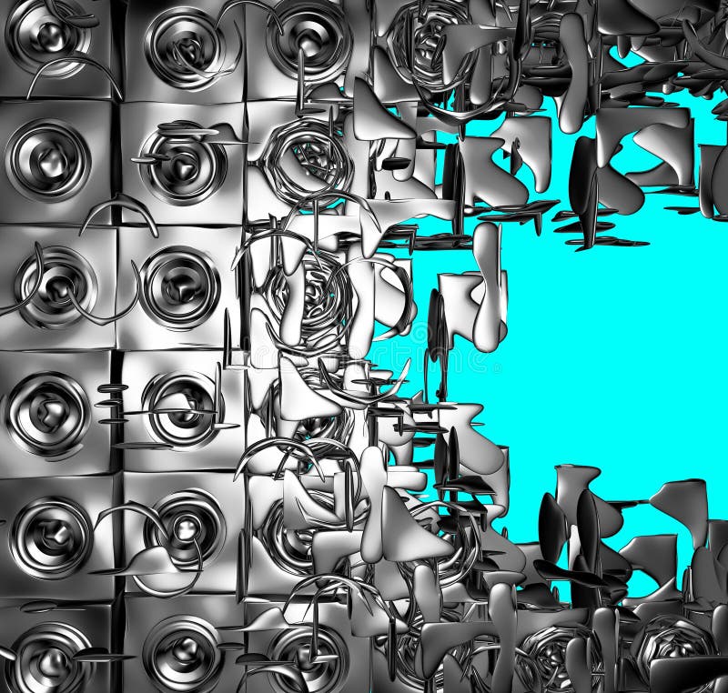 3d Silver Chrome Exploded Sound-system on Blue Stock Illustration ...