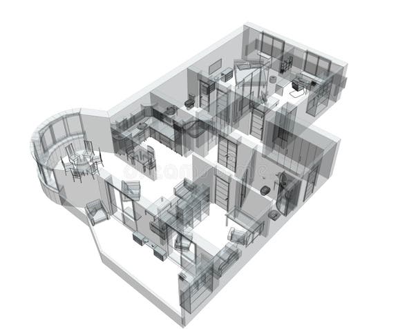 3d Sketch of a Four-room Apartment Stock Illustration - Illustration of ...