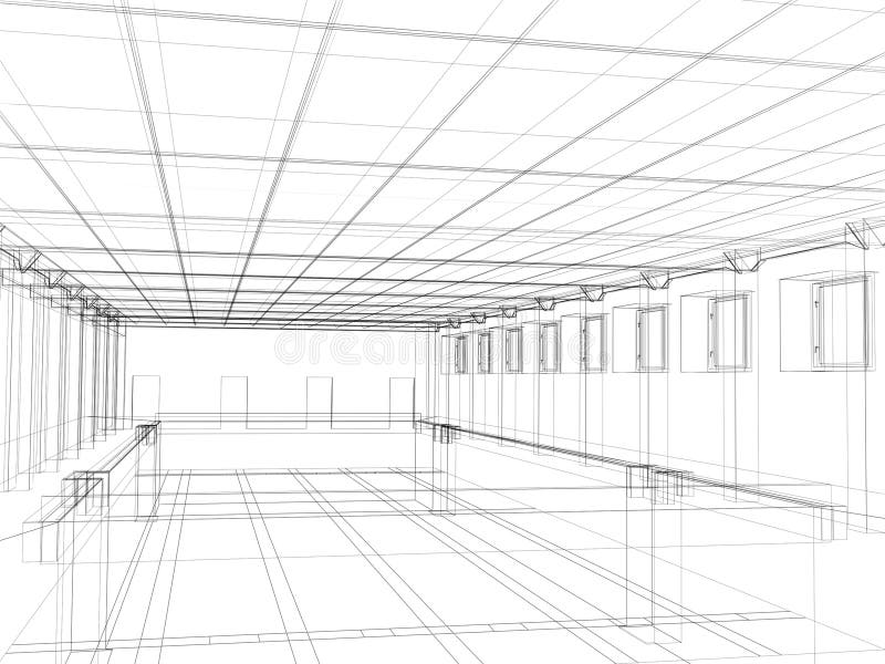 3d Sketch of an Interior Public Building Stock Illustration ...