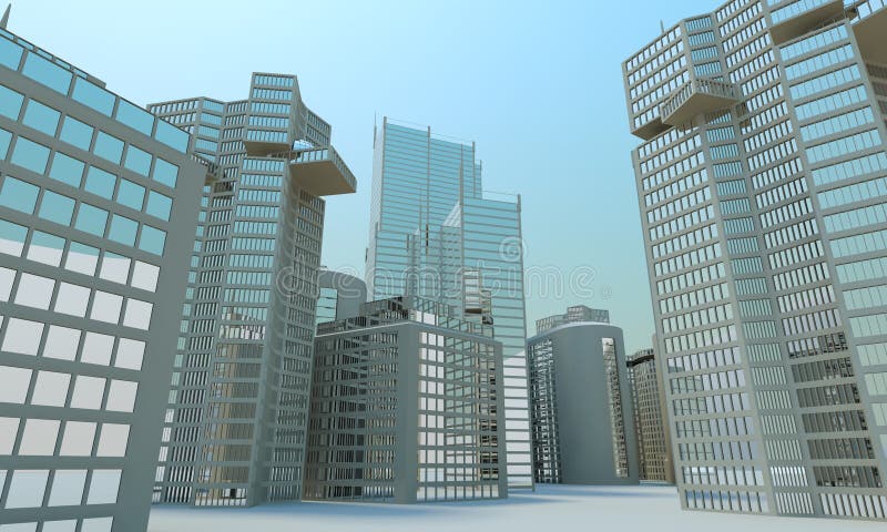 3d Skyline, Blue Sky Wallpaper Stock Illustration - Illustration of ...