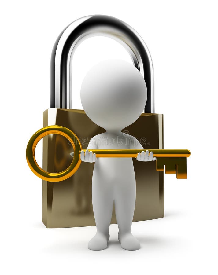 3d Small People - Lock and Key Stock Illustration - Illustration of ...