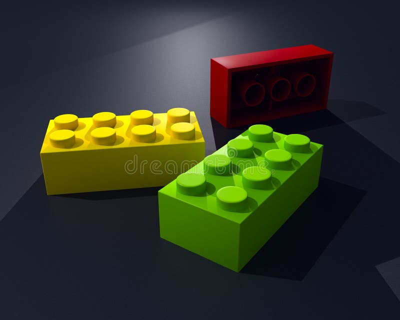 3D three lego blocks stock illustration. Illustration of green - 26087253