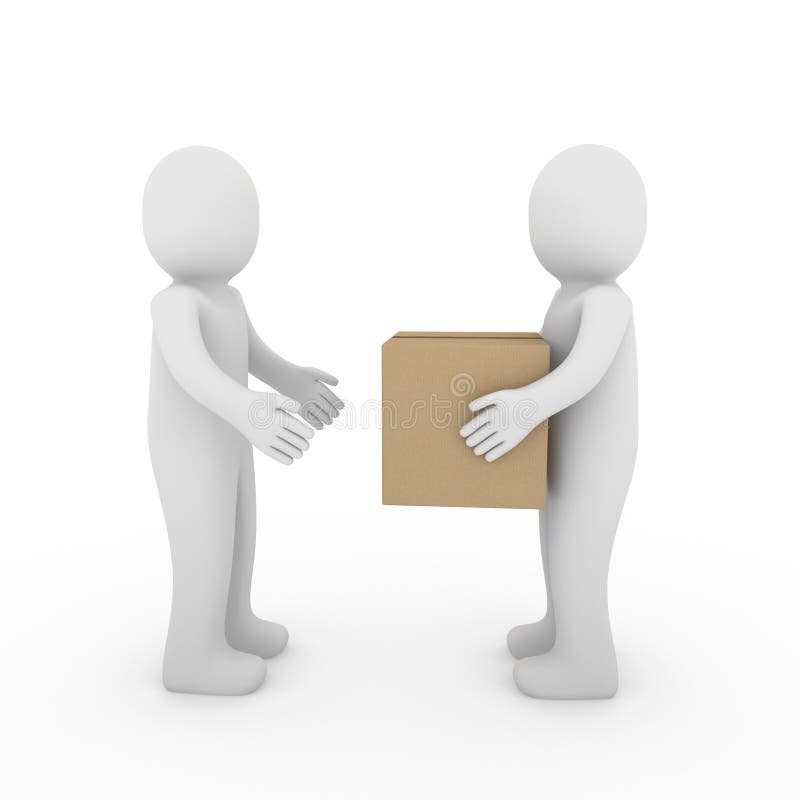 3d Two Human Package Shipping Box Stock Illustration - Illustration of ...