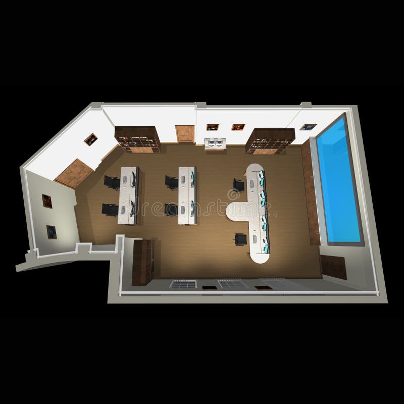 3D View on the Layout of Office Room Stock Illustration - Illustration ...