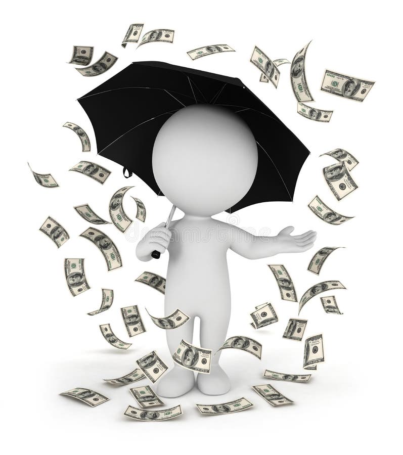 3d White People Money Rain with an Umbrella Stock Illustration ...