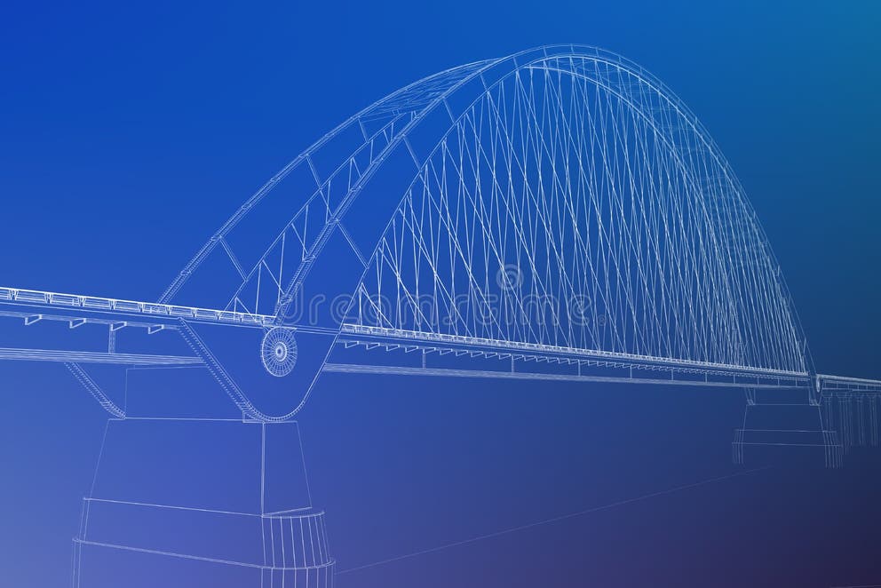 3d Wireframe Render of a Bridge Stock Photo - Image of model ...