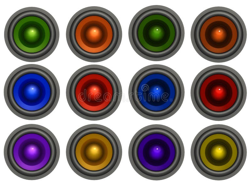 3d Woofers Sound-system in 6 Different Colors Stock Illustration ...